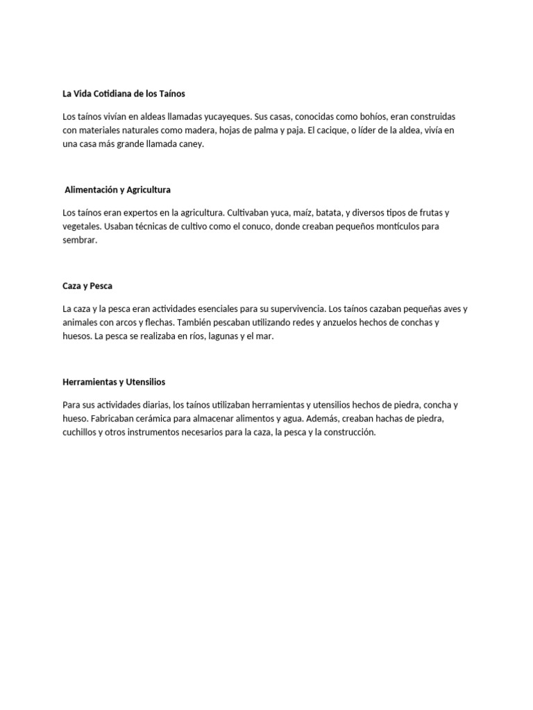 Vida Cotidiana de los Taínos | PDF