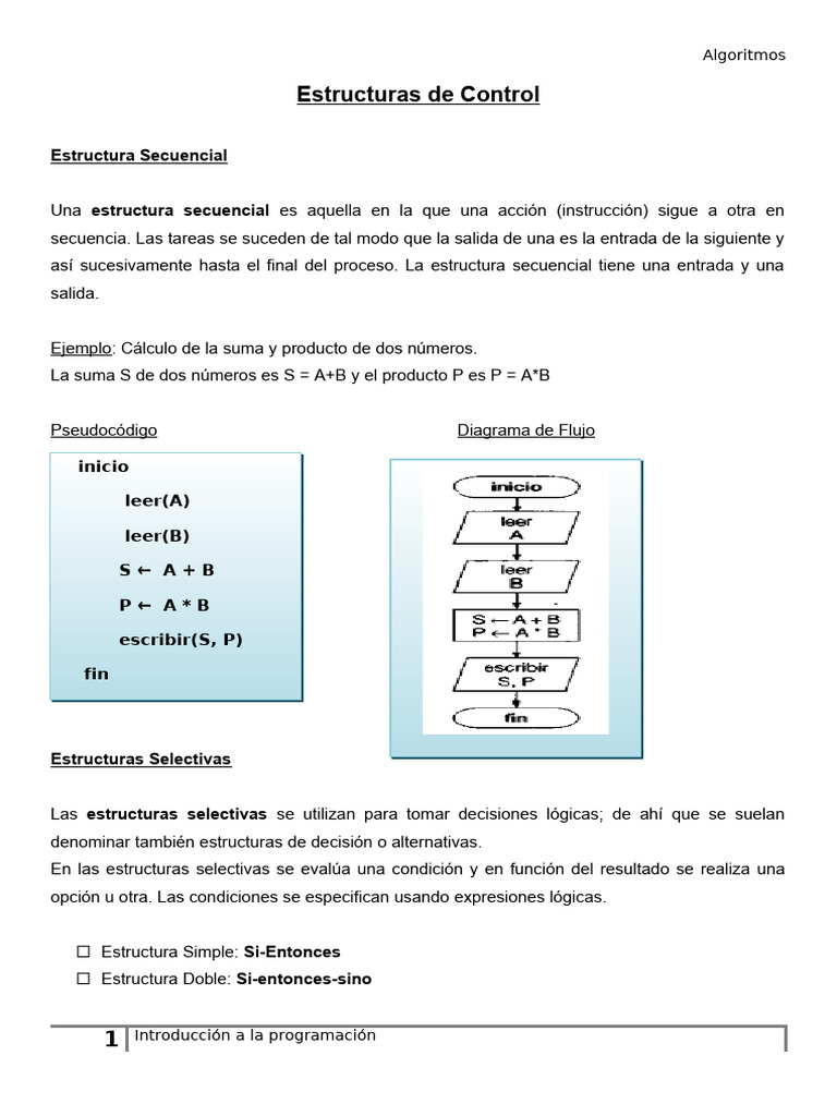 Estructuras de Control en Algoritmos | PDF | Algoritmos | Lógica matemática