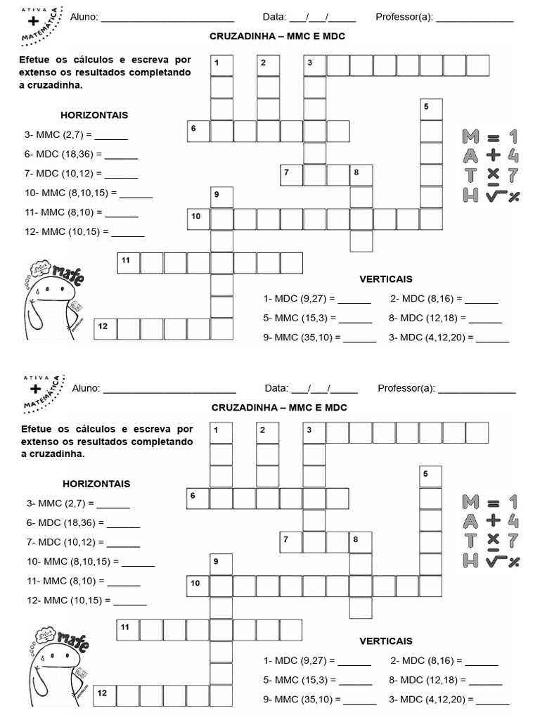 Cruzadinha de MMC e MDC para Alunos | PDF