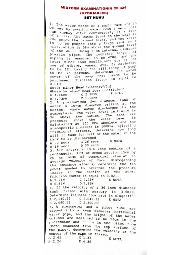 Hydraulics Midterm Set Huhu | PDF
