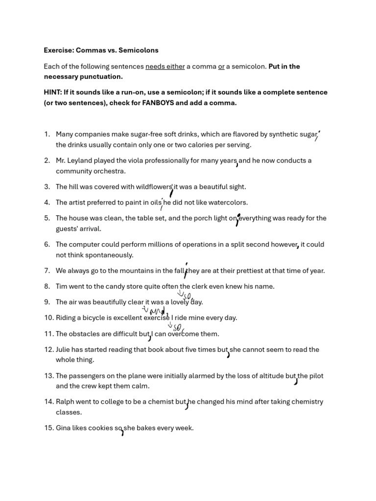 Commas VS Semicolons | PDF