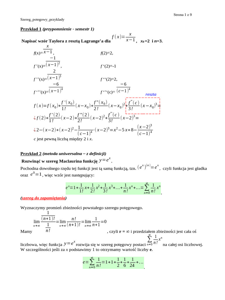 Szereg Potegowy Przyklady | PDF