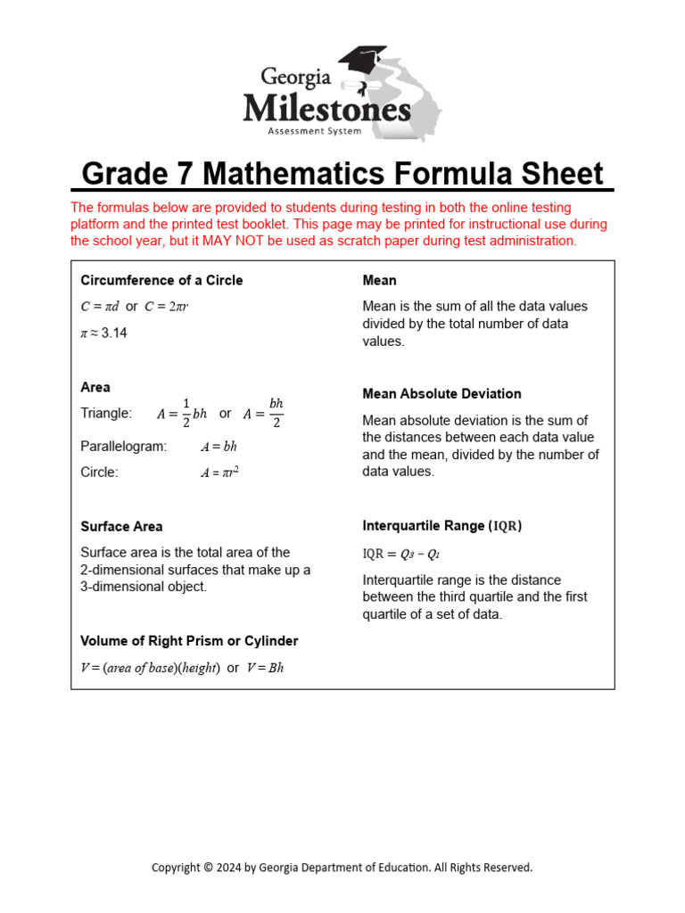 Formula Sheet Gr7 | PDF