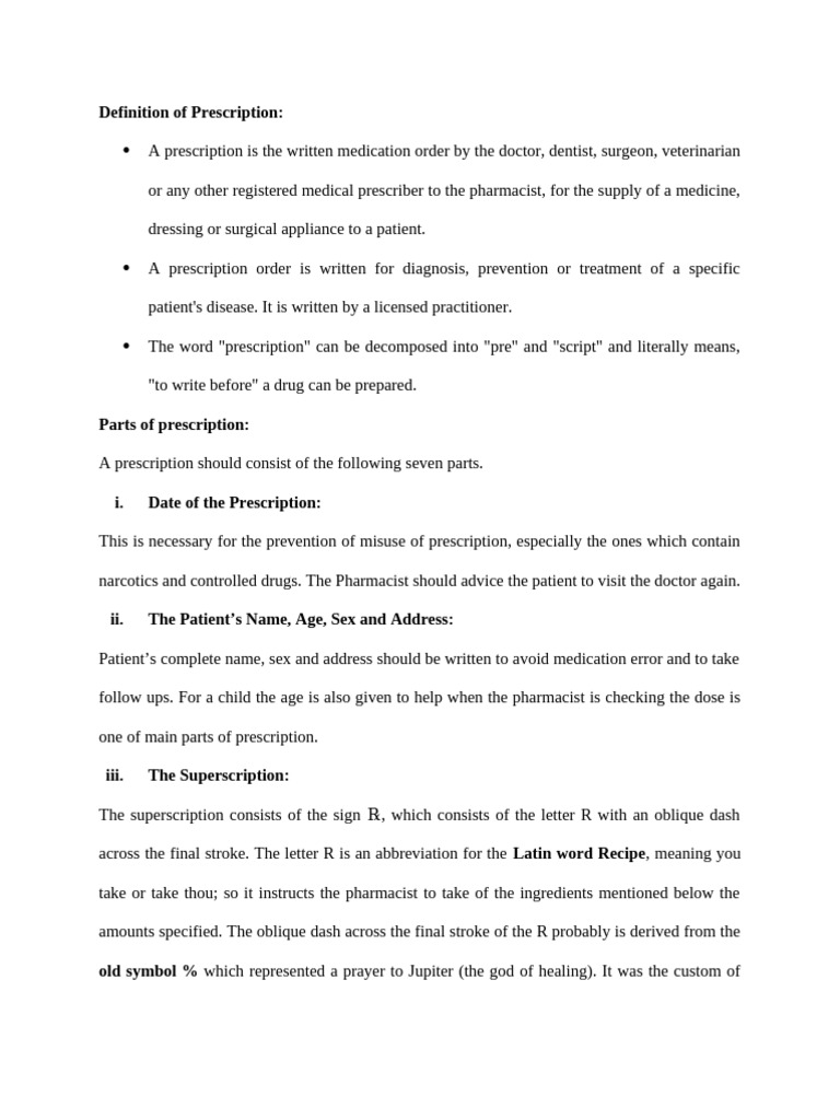 Definition of Prescription | PDF | Medical Prescription | Health Sciences