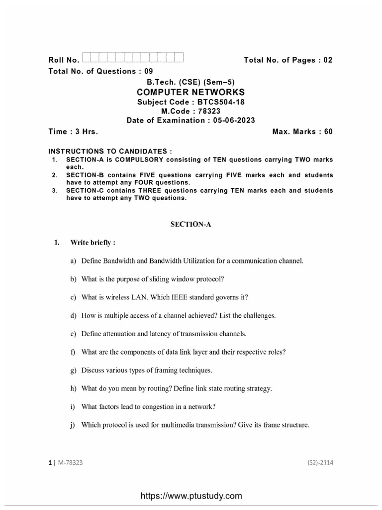 Btech Cse 5 Sem Computer Networks 78323 Jun 2023 | PDF