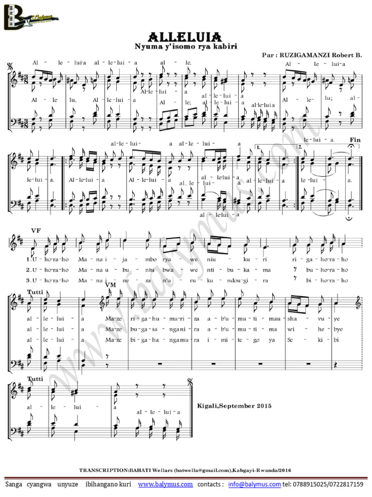 Alleluia Ya Ruzigamanzi Robert Bellarmin | PDF