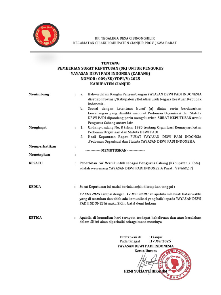 SK Pengurus Dewi Padi | PDF