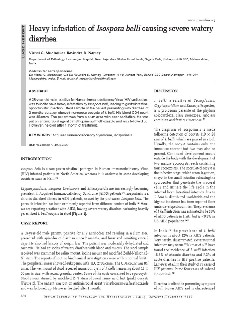 Heavy Infestation of Isospora Belli Causing Severe.54 | PDF | Hiv/Aids ...