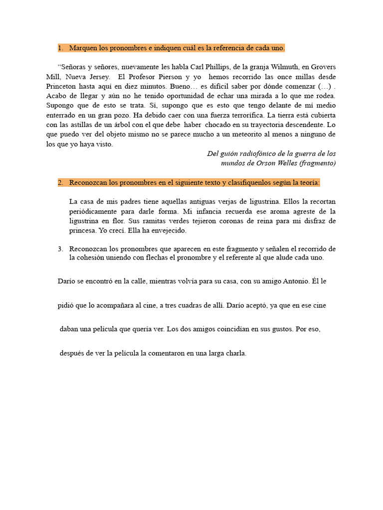 Ejercicios de Referencia o Pronominalización | PDF