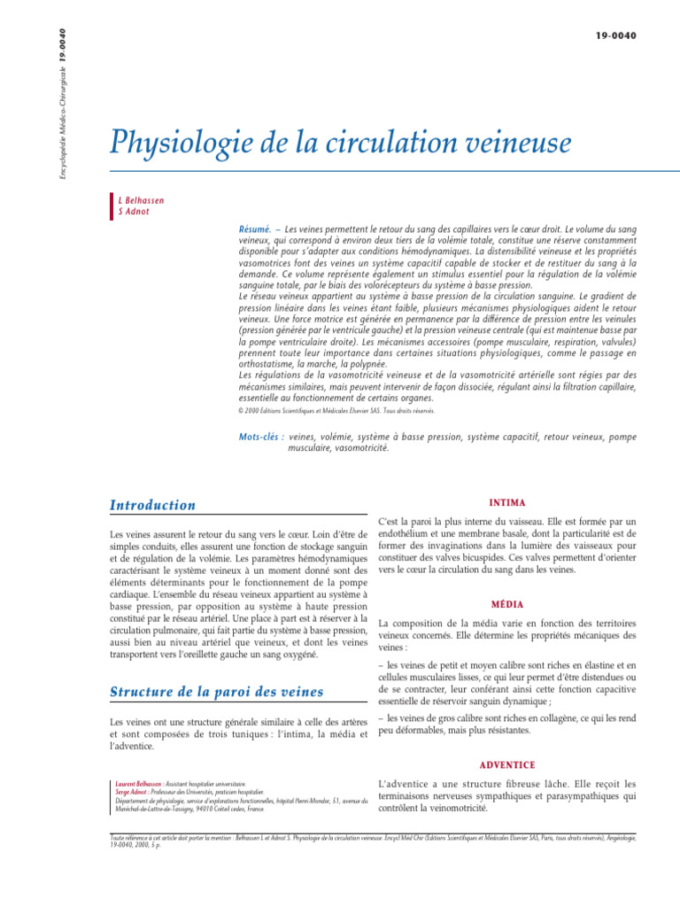 Physiologie de la circulation veineuse | PDF | Vaisseau sanguin | Sang