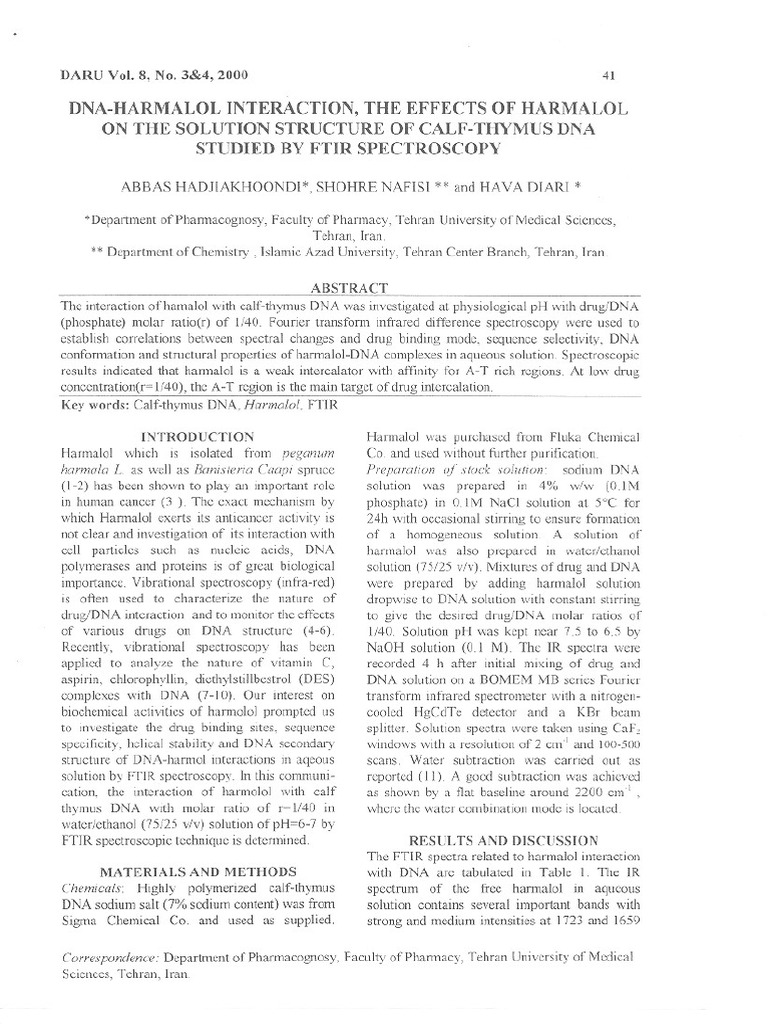Dna Harmalol Interaction The Effects of Harmalol On The 2ssaai2tp3 | PDF