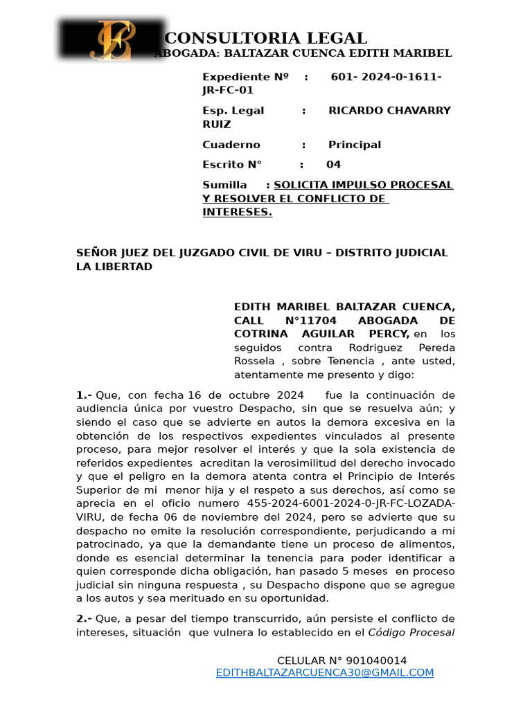 Solicitud de Impulso Procesal en Tenencia | PDF | Ley procesal ...
