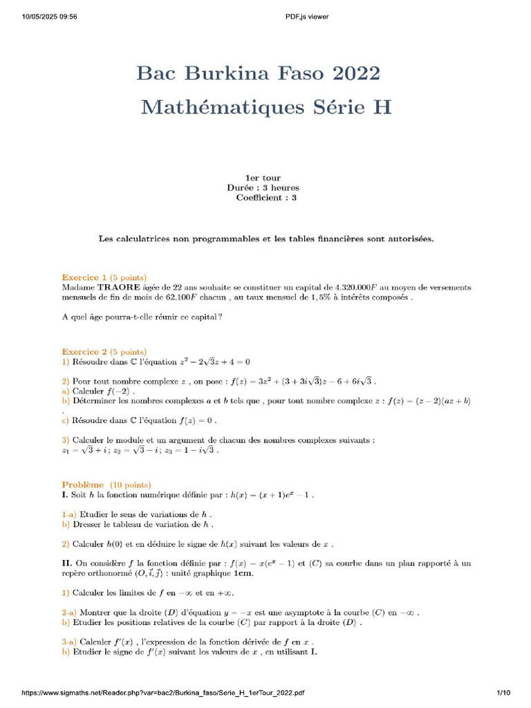 Bac Math Premier Tour 2022 | PDF