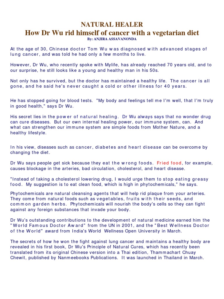 How DR Wu Rid Himself of Cancer With A Vegetarian Diet | Download Free ...