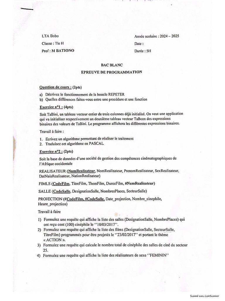 Exam Blanc Programmation | PDF