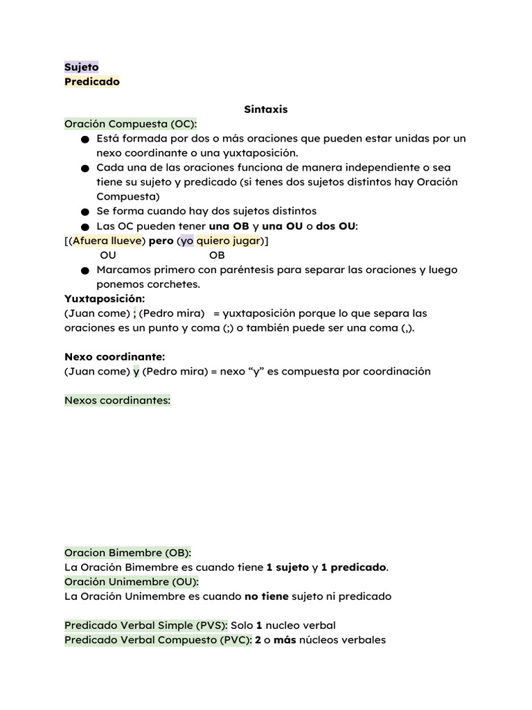Resumen Sintaxis - Y8 (Northlands) | PDF | Predicado (Gramática) | Verbo