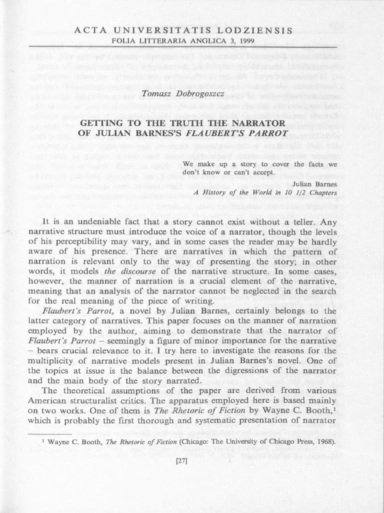 Analyzing the Narrator in Flaubert's Parrot | PDF