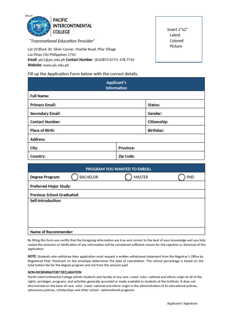 Application Form Word Format 1 | PDF