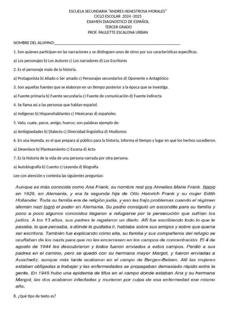 EXAMEN DIAGNOSTICO | PDF | Poesía | Narración