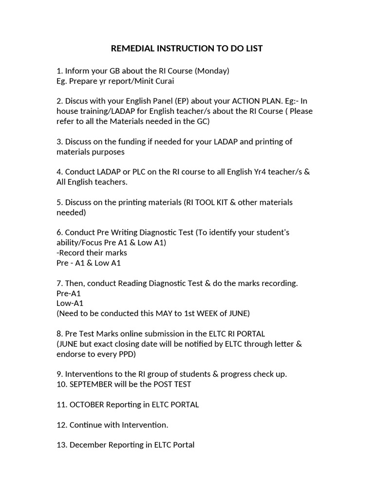 Remedial Instruction To Do List | PDF
