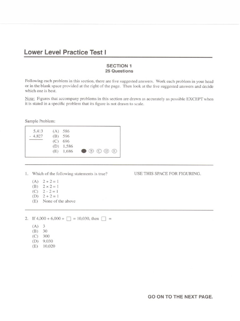 Official SSAT Lower Level Practice Test 1 v1 | PDF
