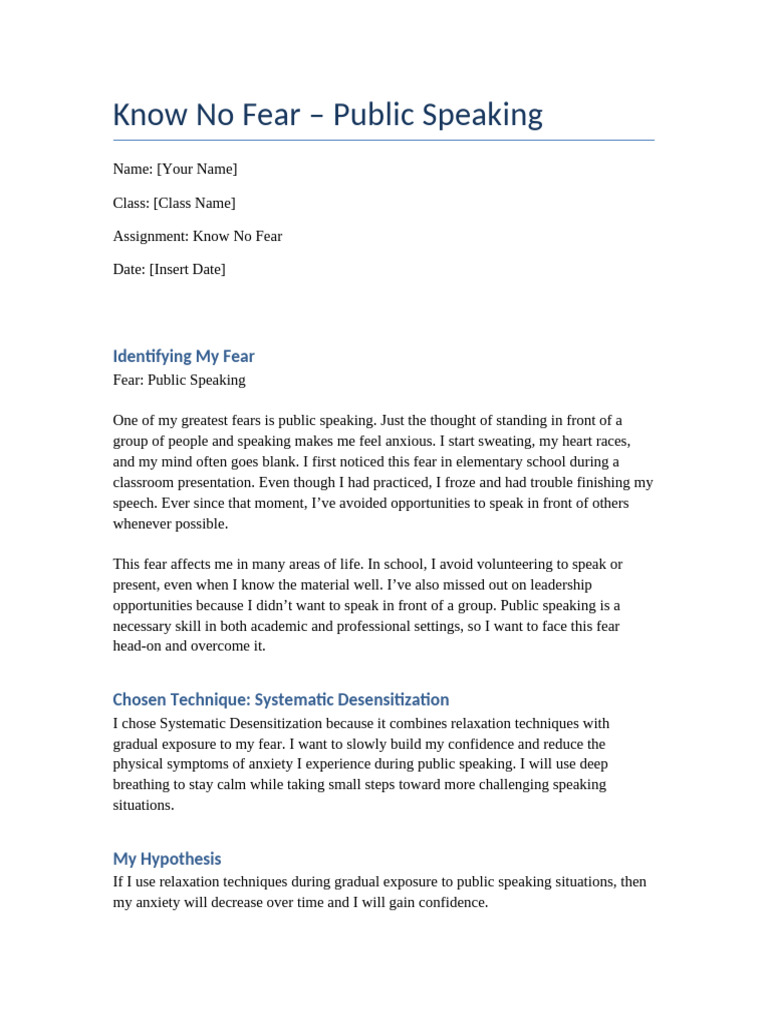 Know No Fear Public Speaking | PDF | Fear | Anxiety