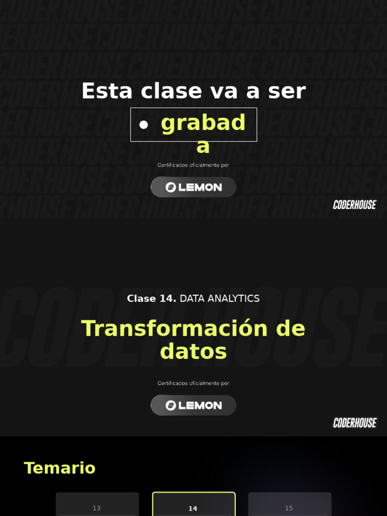 Clase 14 Transformación de Datos Emi | PDF | SQL | Lenguaje de programación