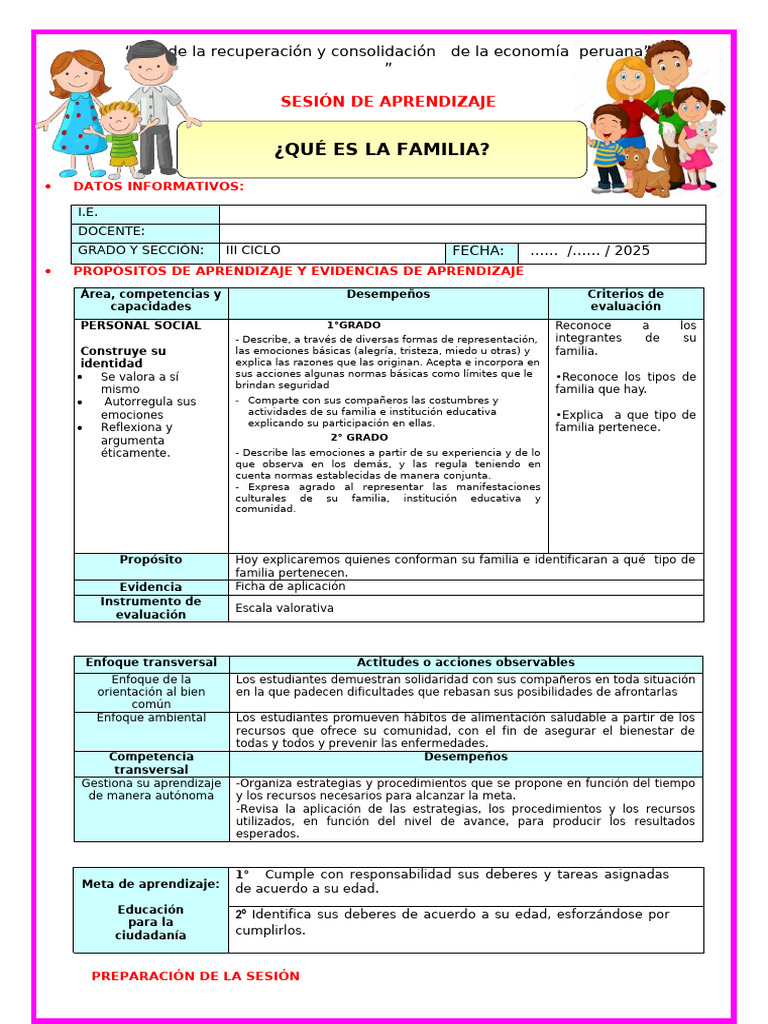 U2 S3 Sesion D1 PS Qué Es La Familia 983101047 | PDF | Las emociones | Evaluación