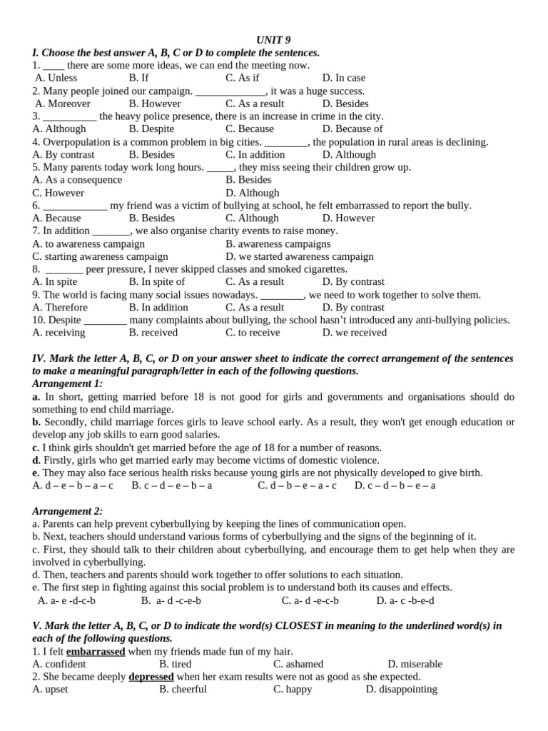 UPDATED UNIT 9 UNIT 8 TIẾNG ANH 11 ÔN THI CK2 | PDF | Cyberbullying | Bullying