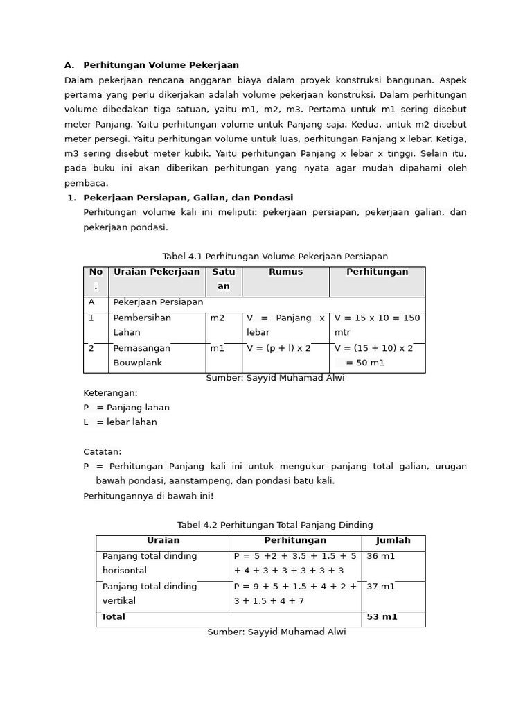 Tabel Perhitungan Volume Pekerjaan | PDF