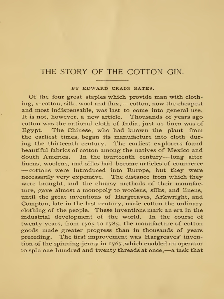 The Story of The Cotton Gin by Edward C. Bates | PDF | Cotton | Tillage