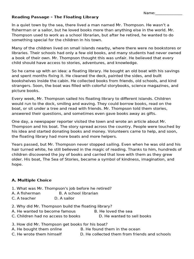 The Floating Library Reading Passage | PDF | Libraries