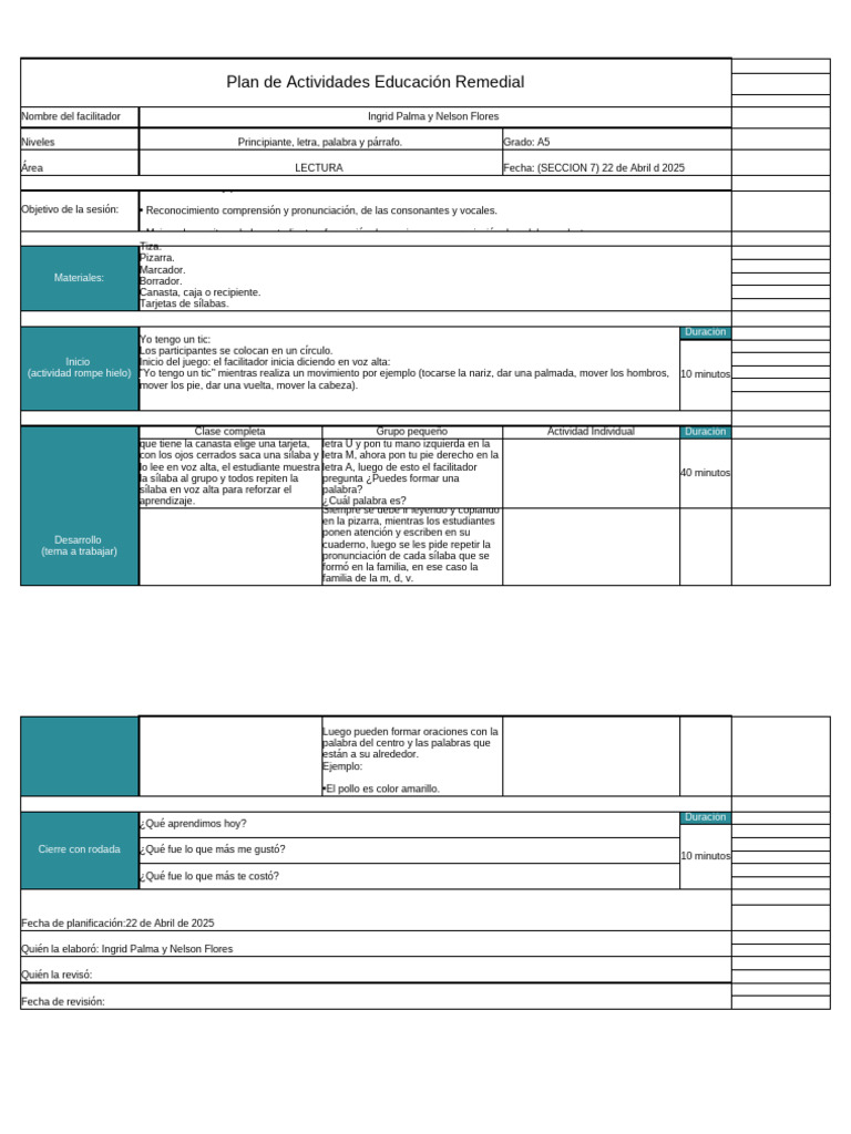 Planificación Lectura. Semana 4. Sesión 7. 22 Abril | PDF | Lingüística