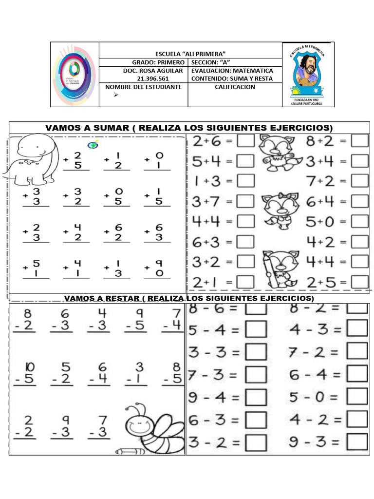 Suma y Resta Evaluacion Final | PDF