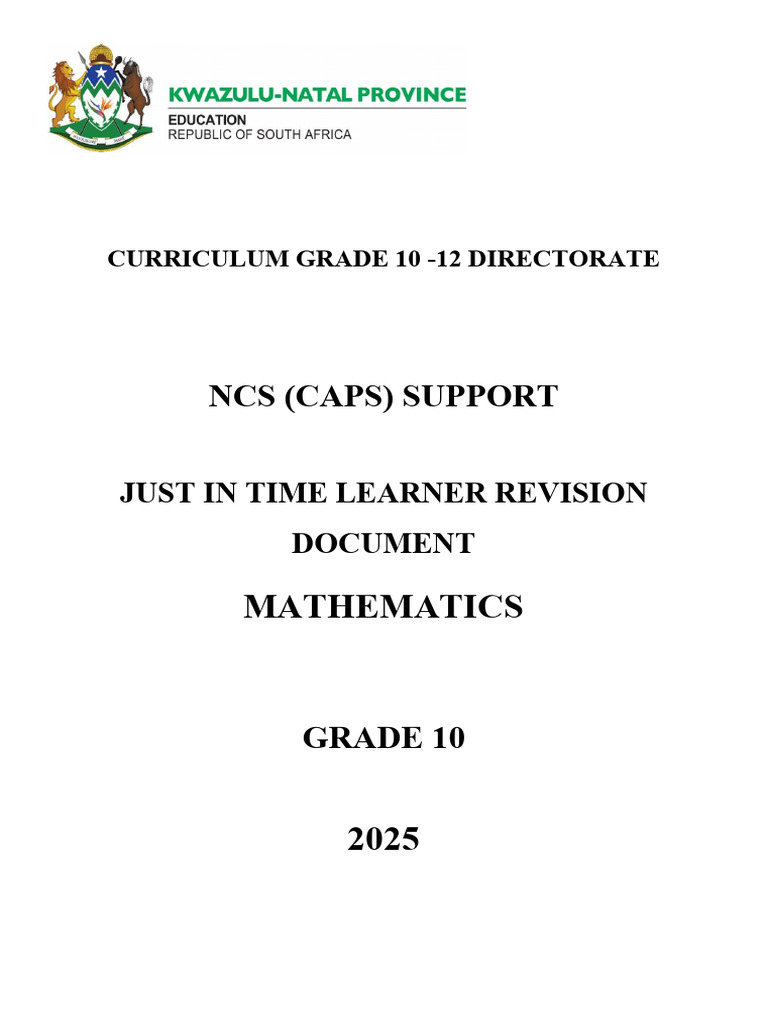 Grade 10 Mathematics Revision 2025 | PDF | Equations | Factorization