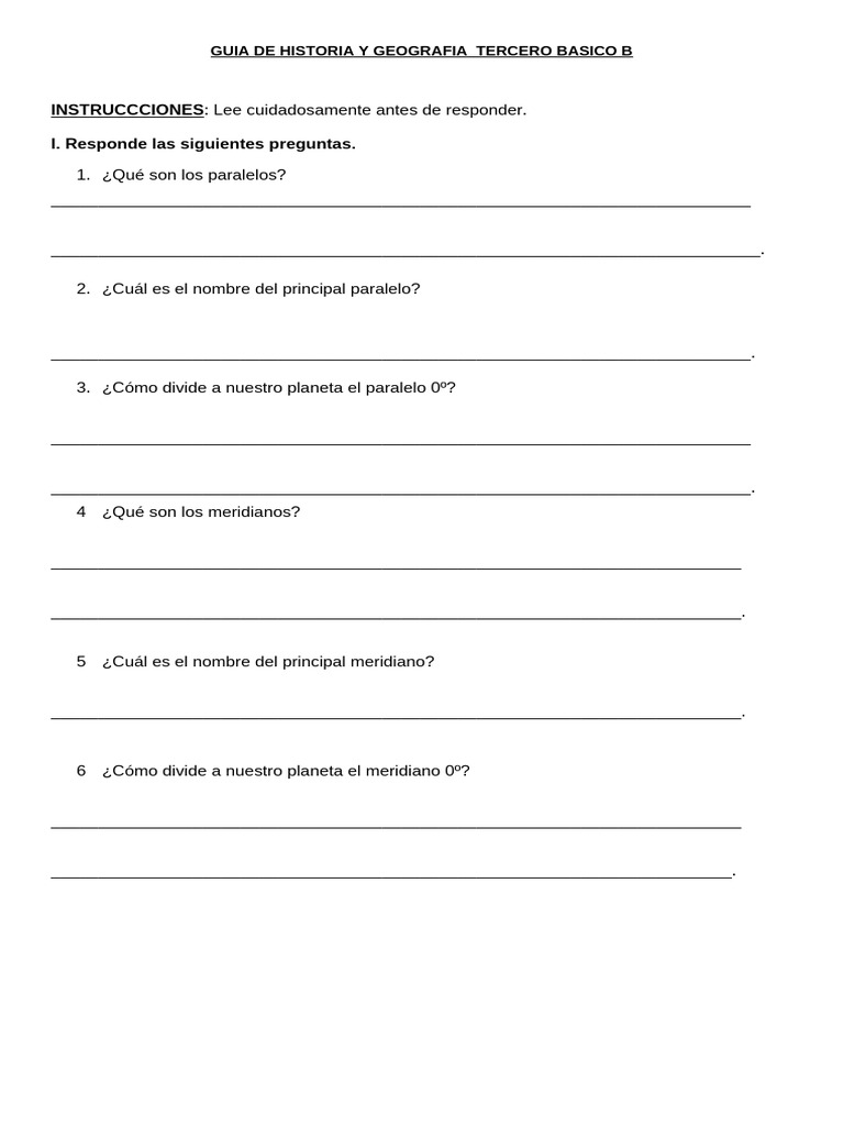 Guía de Paralelos y Meridianos 3° Básico | PDF