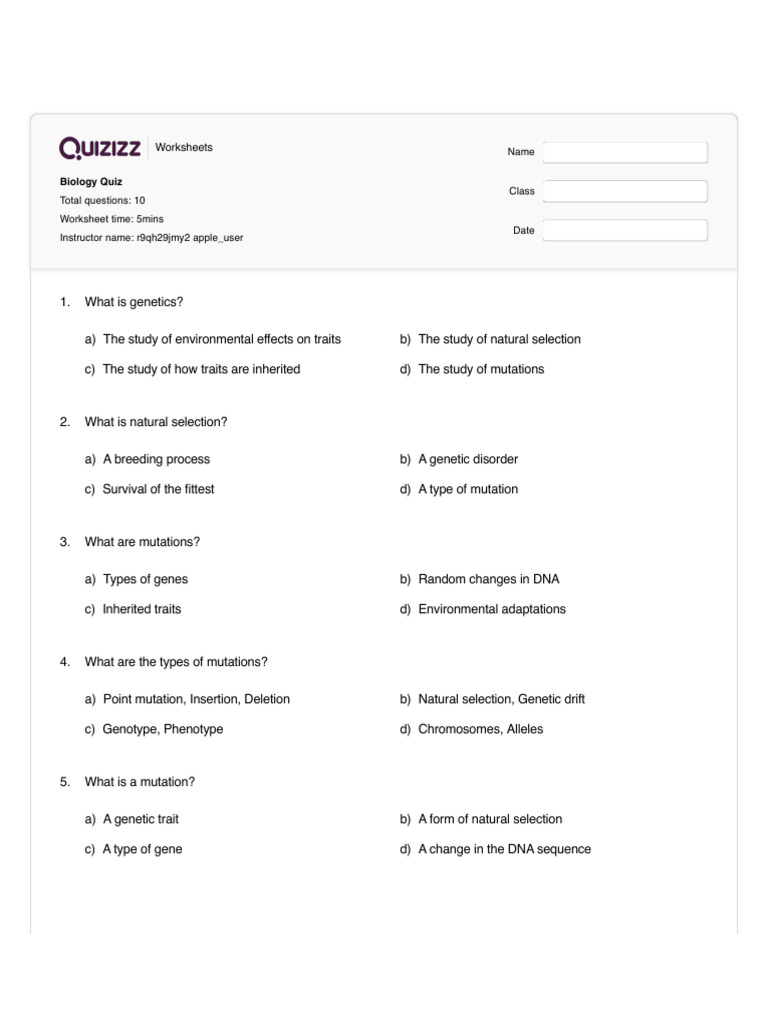 Biology Quiz | Quizizz | PDF