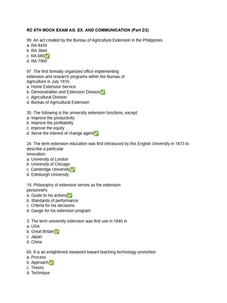 RC 6TH Mock Exam Ag. Ex. and Communication | PDF | Agriculture | Leadership