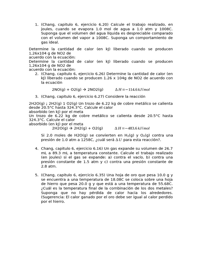 Ejercicios Libro de Chang | PDF