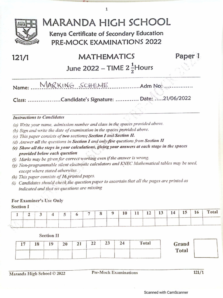 Maranda Premock 2022 P1 MS | PDF