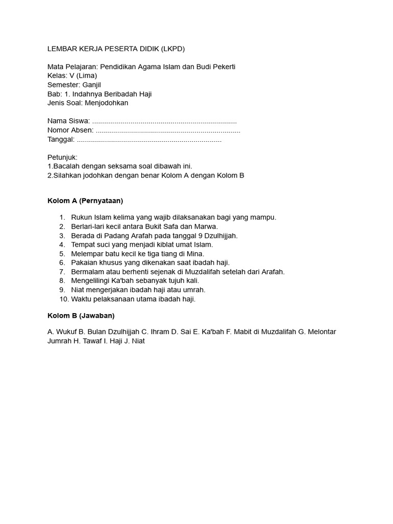 Tugas LKPD_Kls 5_Haji | PDF