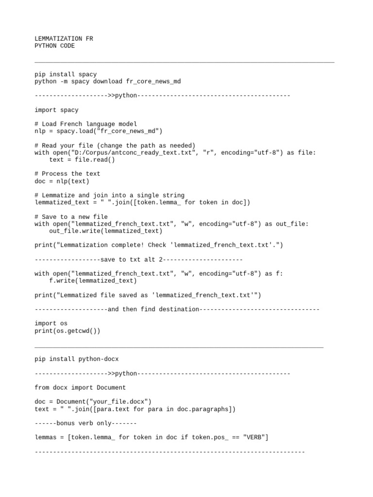 Lemmatization FR Code Python | PDF