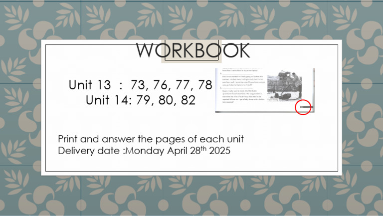 Workbook: Unit 13: 73, 76, 77, 78 Unit 14: 79, 80, 82 | PDF