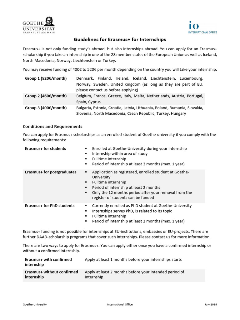 Application Guidelines Erasmus For Internships | PDF | European Union