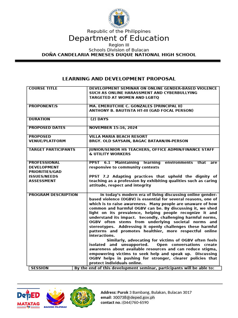 Learning and Development Proposal GAD 2024 | PDF | Social Psychology