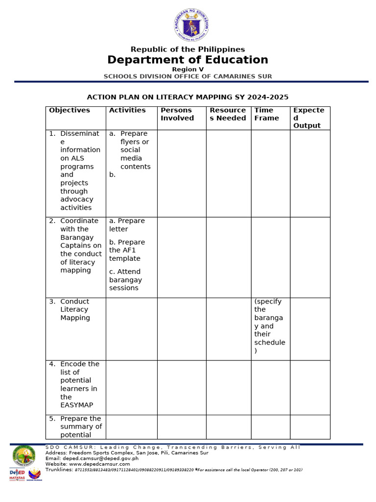 Literacy Mapping Action Plan | PDF | Learning