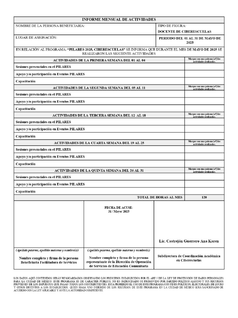 Informe Mensual de Actividades Docentes de Ciberescuelas | PDF