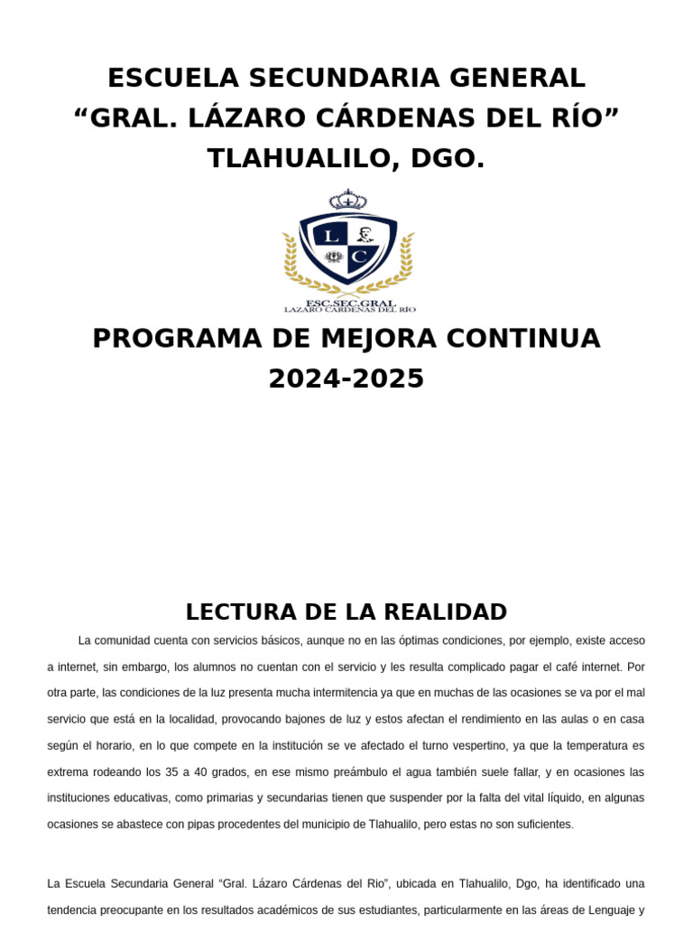 Programa De Mejora Continua Pdf Pensamiento Aprendizaje
