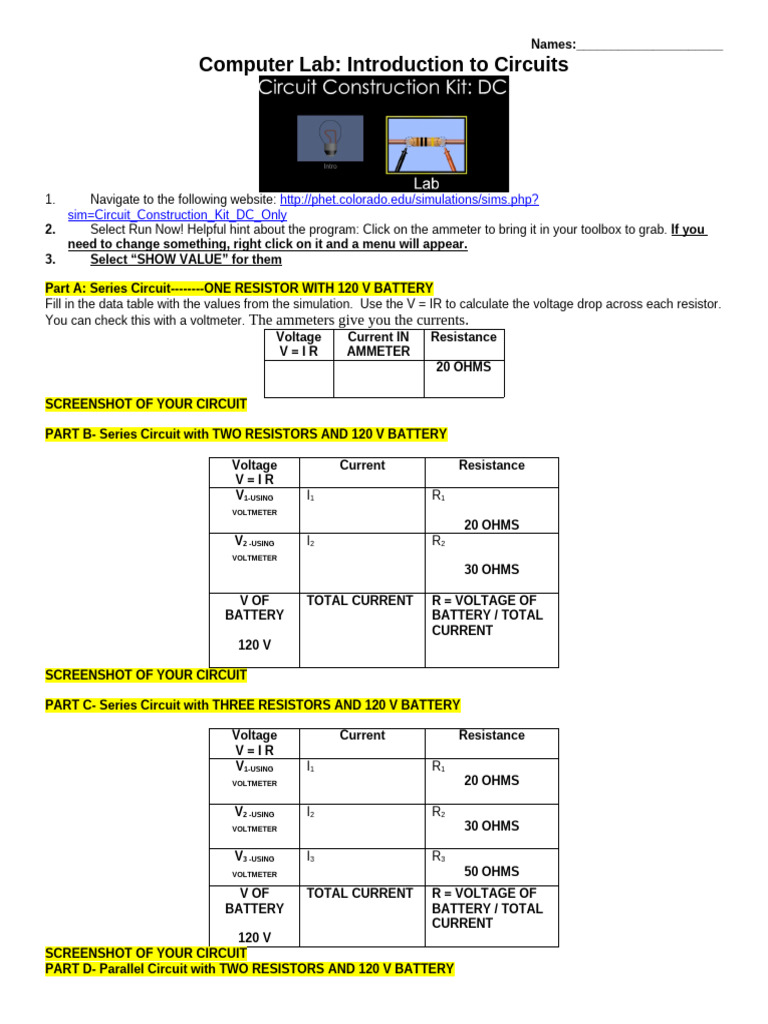circuit computer lab 2023-1-3 | PDF | Resistor | Voltage