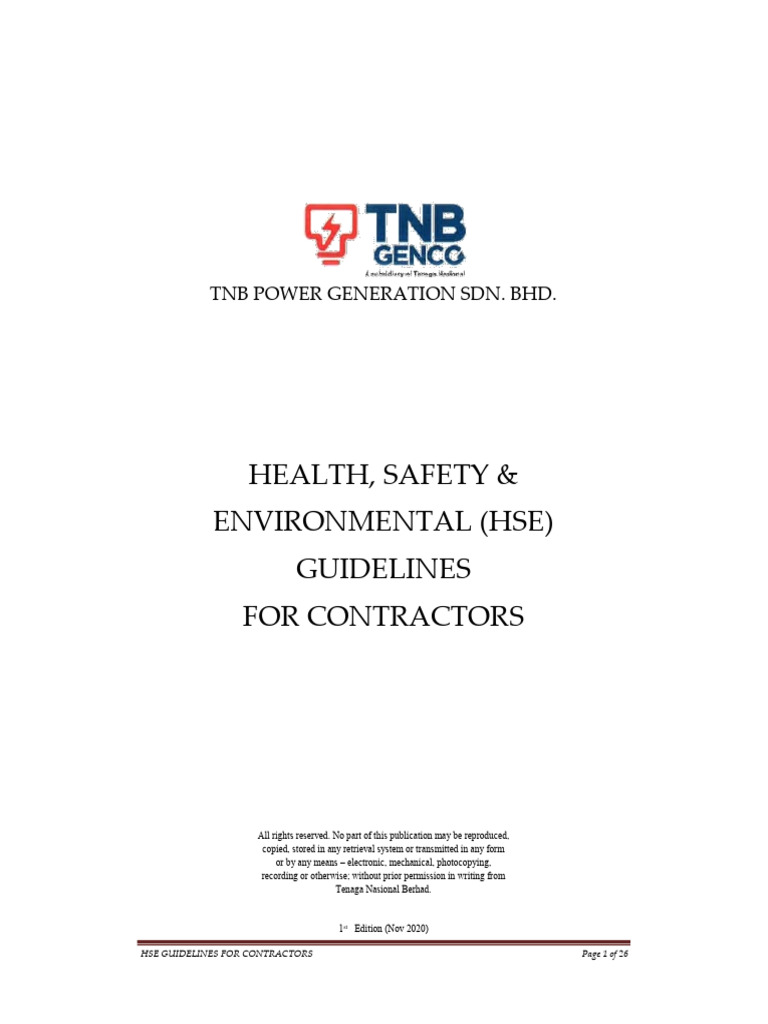 PART C - HSE GUIDELINES FOR CONTRACTORS-TNB GENCO Cameron | PDF ...